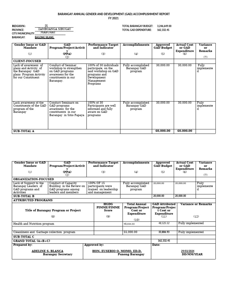 GAD-ACCOMPLISHMENT-REPORT-FORM | PDF