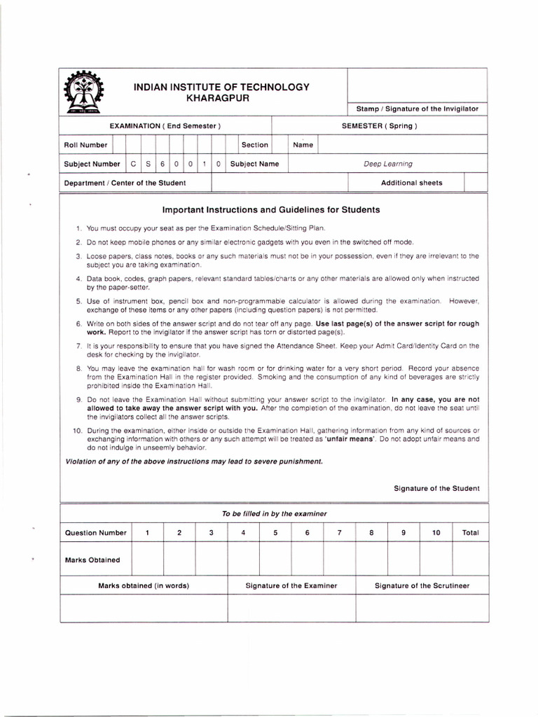 Deep Learning Exam Guidelines and Questions | PDF | Artificial ...