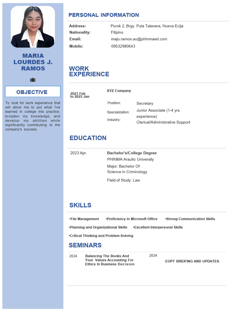 CV of Maria Lourdes J. Ramos | PDF