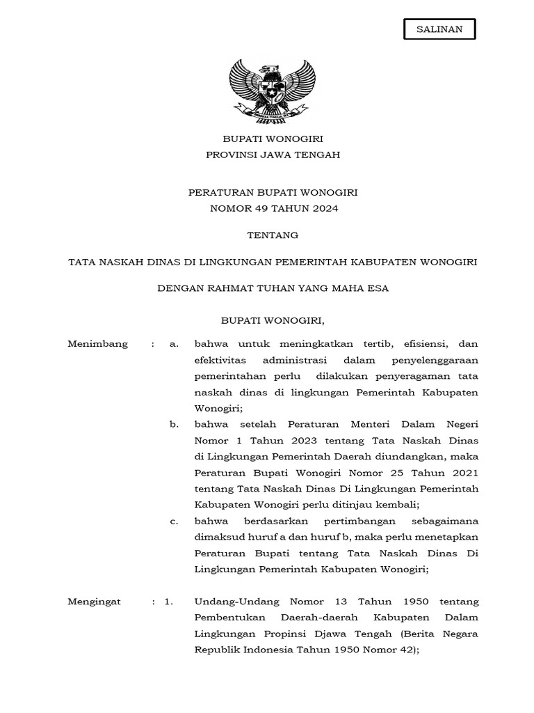 Salinan Perbup Tata Naskah 2024 - Signed - Signed PDF | PDF