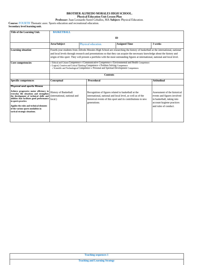 Basketball Lesson Plan for High School | PDF | Learning | Cognition