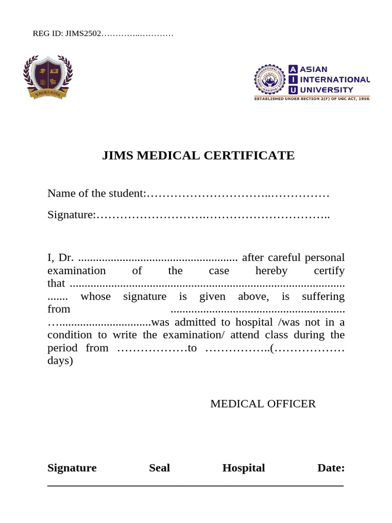 Student Medical Certificate Template | PDF