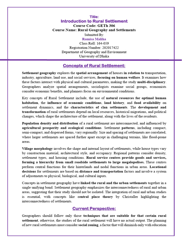 Concepts of Rural Settlement | PDF | Geography | Natural Environment