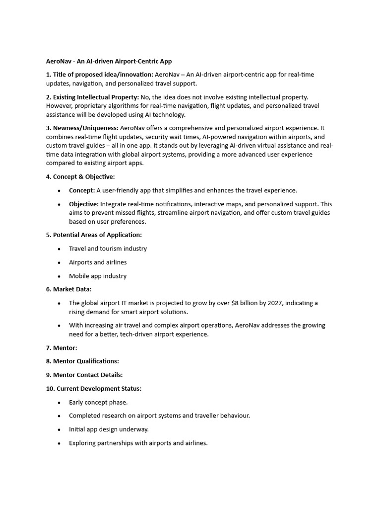 AeroNav Startup Proposal | PDF | Airport | Mobile App