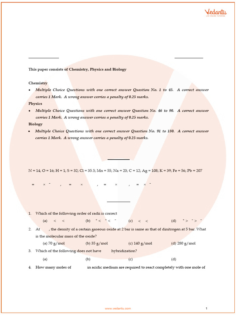 NEET Sample (Model-3) Question Paper With Answer Keys - Free PDF ...