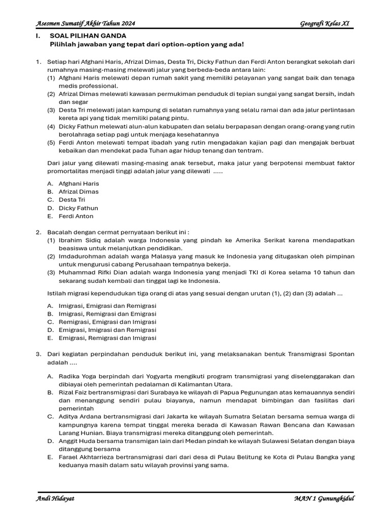 Geografi Xi Soal Asat 2024 | PDF
