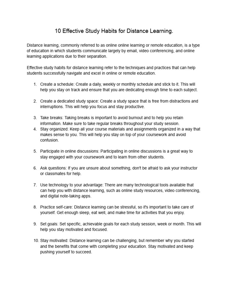 10 Effective Study Habits for Distance Learning | PDF