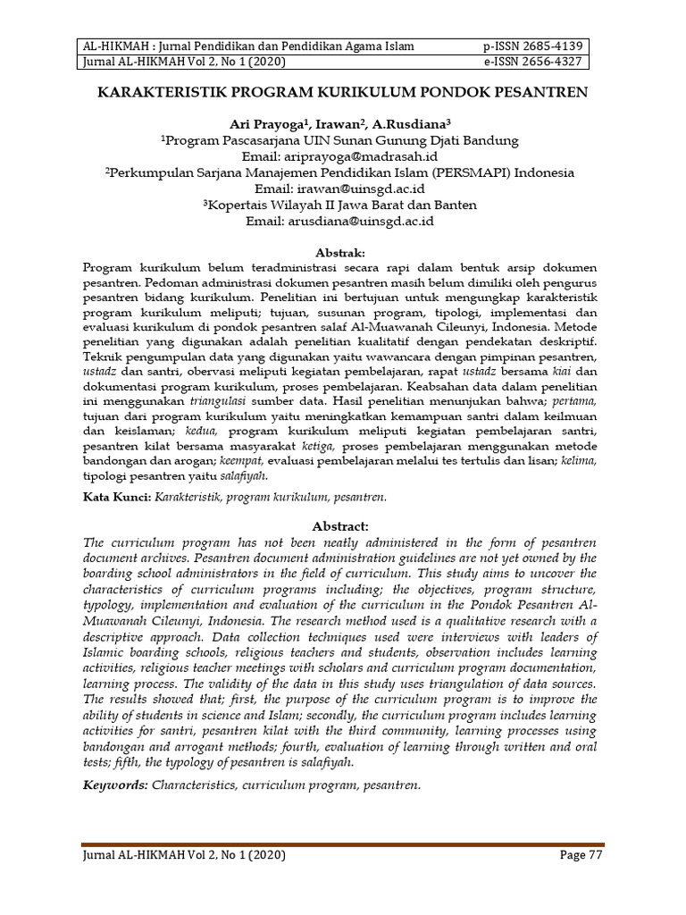 15-a-KARAKTERISTIK_PROGRAM_KURIKULUM_PONDOK_PESANTREN | PDF