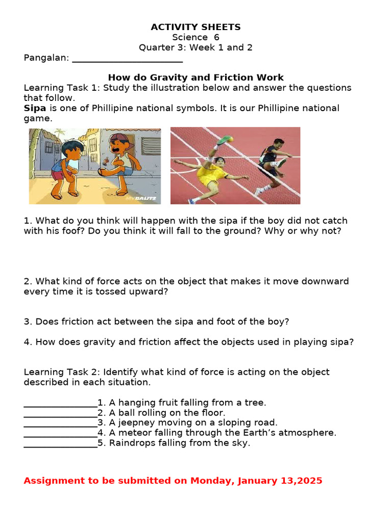 ACTIVITY SHEETS Grade 6 Science Week 1 and 2 Quarter 3 | PDF