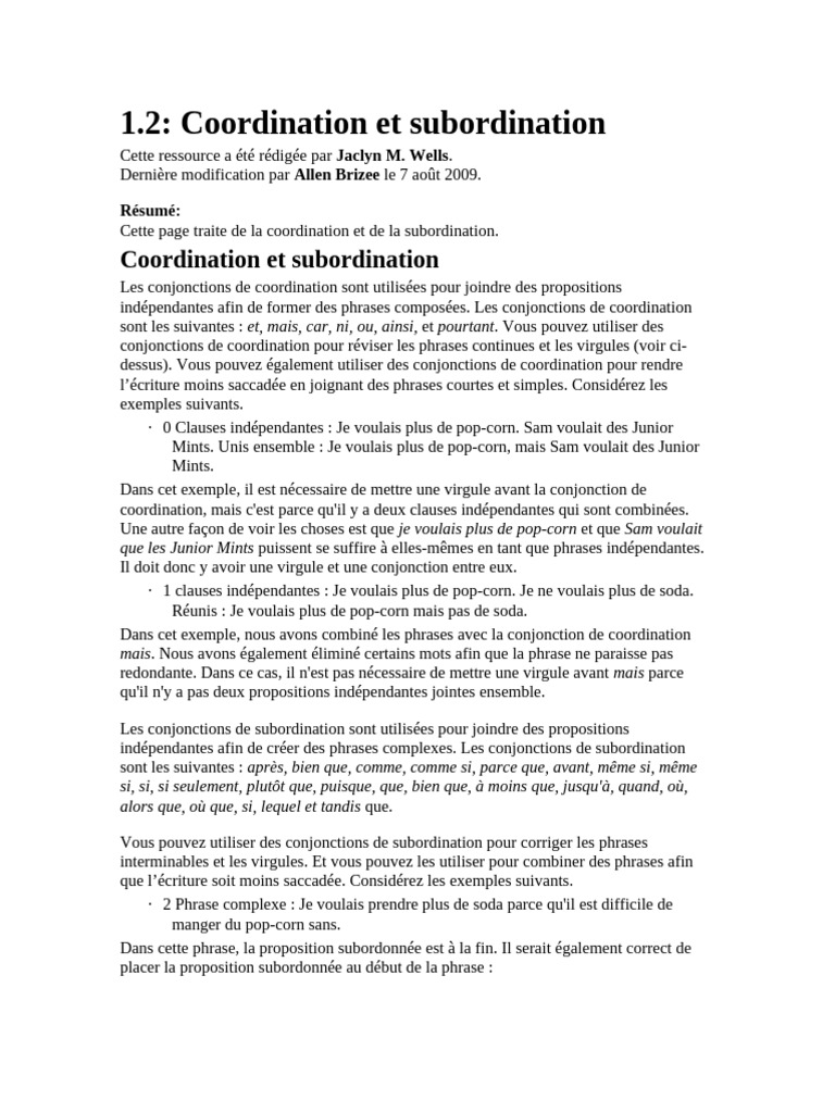 Coordination Et Subordination | PDF | Clause | Phrase