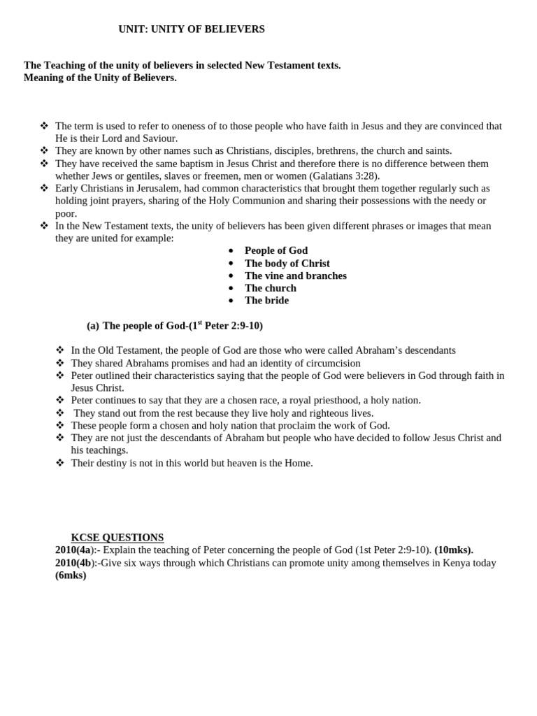Unity of Believers in New Testament | PDF | Paul The Apostle | Jesus