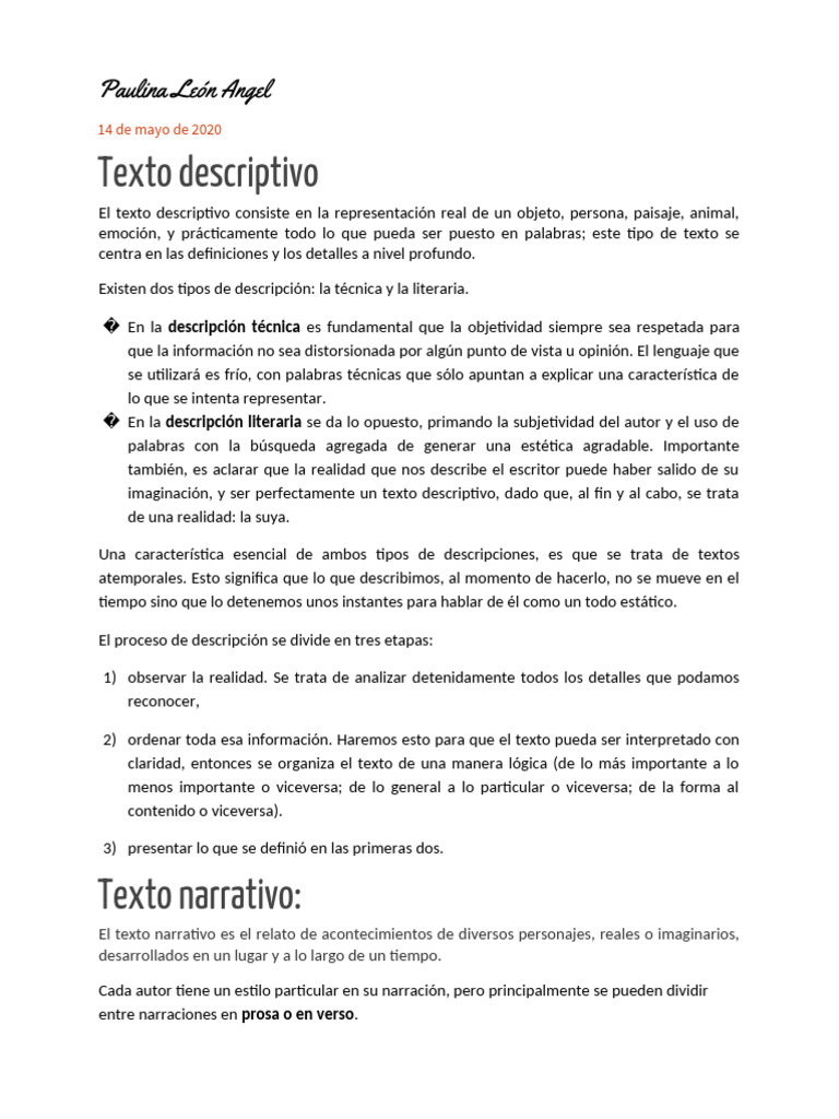 Descripción y Narración: Tipos de Texto | PDF | Narración