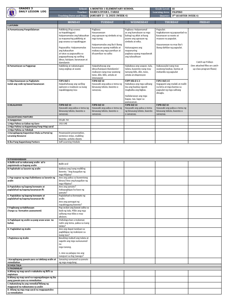 DLL Filipino 3 q3 w4 | PDF