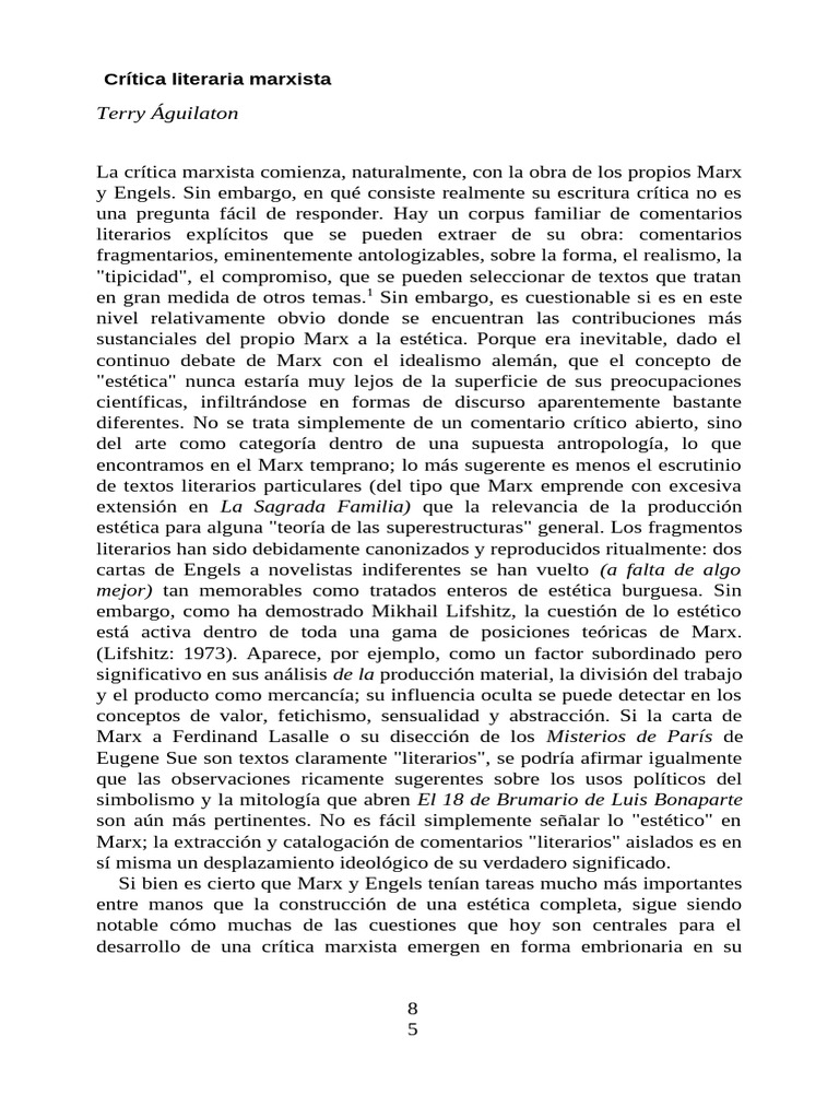 EAGLETON, Terry. Crítica literaria marxista | PDF | marxismo | Karl Marx