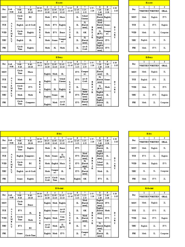 Grade 2 - Class Timetable Homework Timetable AY 2024 - 2025 | PDF