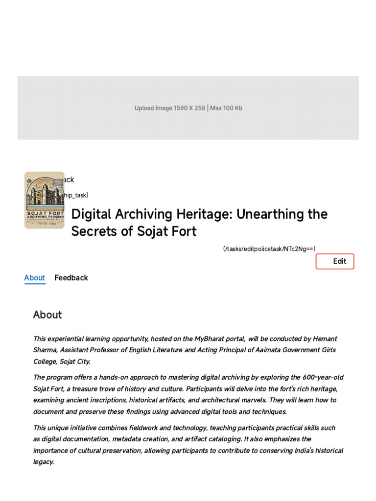 Aaimata ELO Digital Archiving Sojat Fort Partner Task Details - MYBharat | PDF