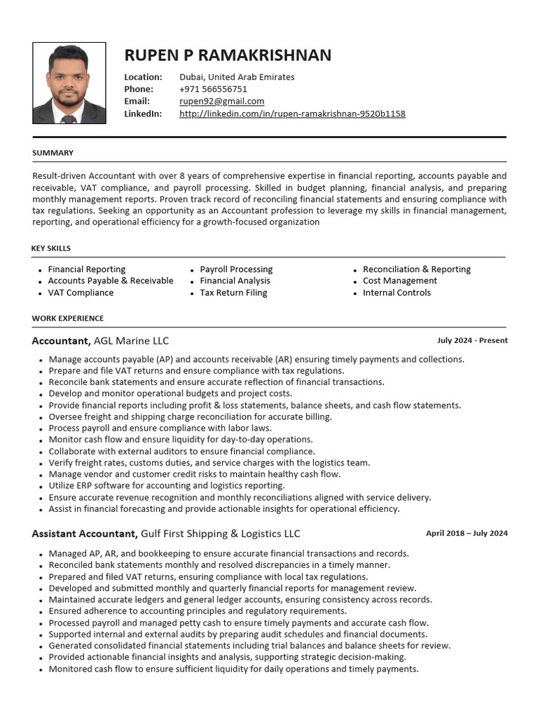 Rupen Ramakrishnan - Resume | PDF | Taxes | Accounts Payable