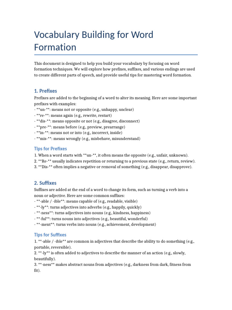 Word Formation Vocabulary Building | PDF | Adjective | Noun
