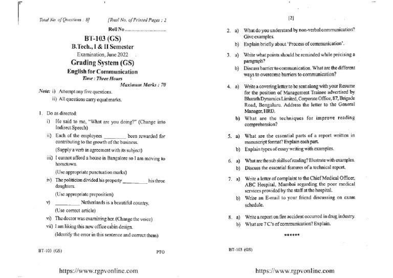 BT 103 English For Communication Jun 2022 | PDF