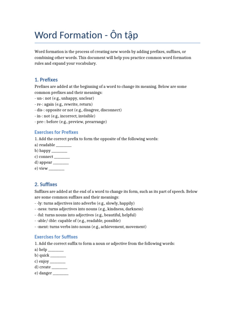 Word Formation Practice Guide | PDF