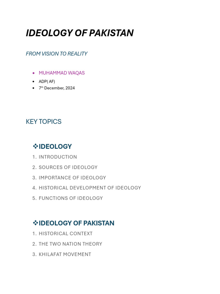 Ideology 1 (1) | PDF | Two Nation Theory | Partition Of India