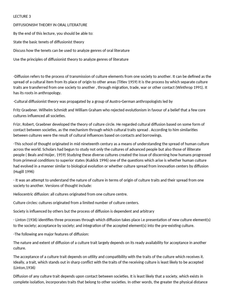 LECTURE 3 Diffusionism Theory | PDF | Liberal Arts Education | Science