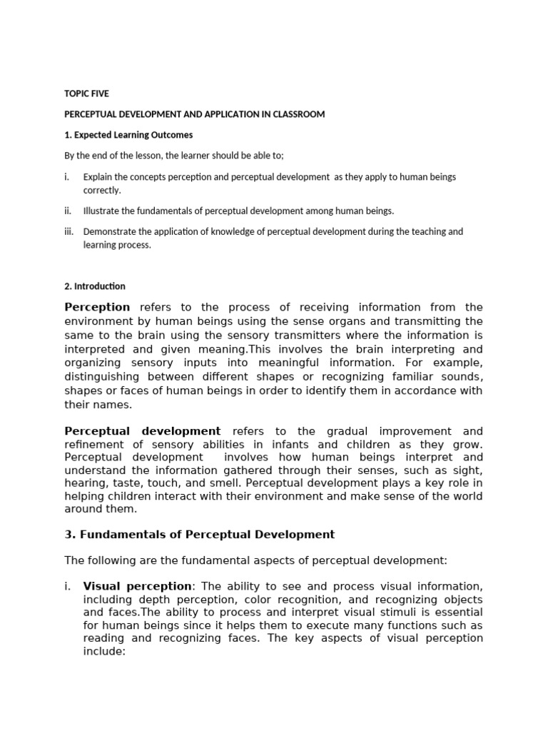 Perceptual Development in Education | PDF | Perception | Senses
