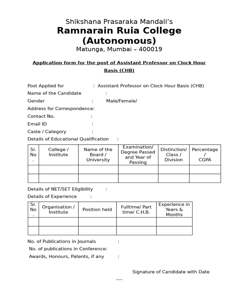 Application Form For CHB | PDF