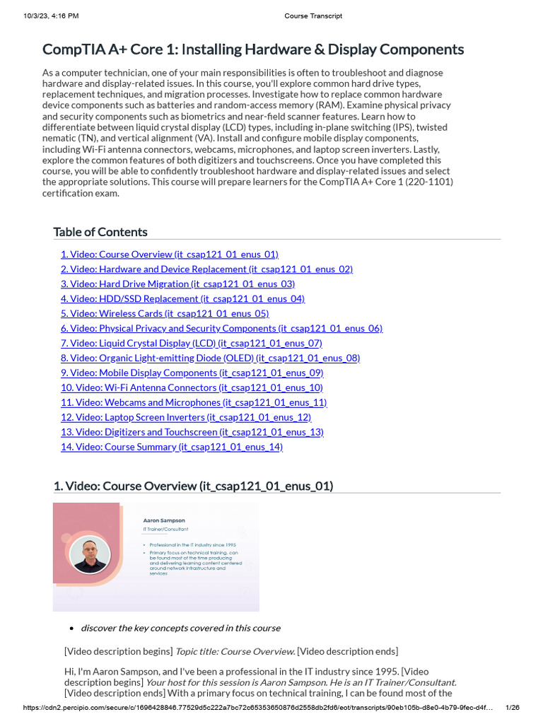 CompTIA A+ (220-1101) Installing Hardware & Display Components | PDF | Computer Data Storage ...