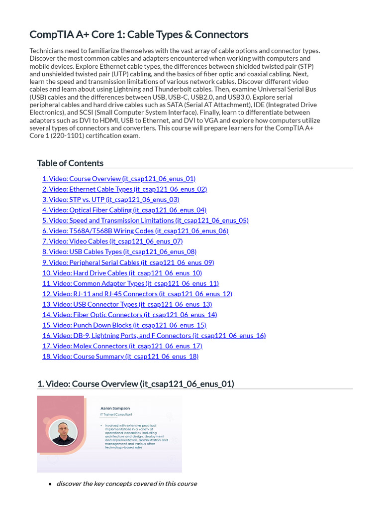 CompTIA A+ Core 1 Cable Types & Connectors | PDF | Hdmi | Usb
