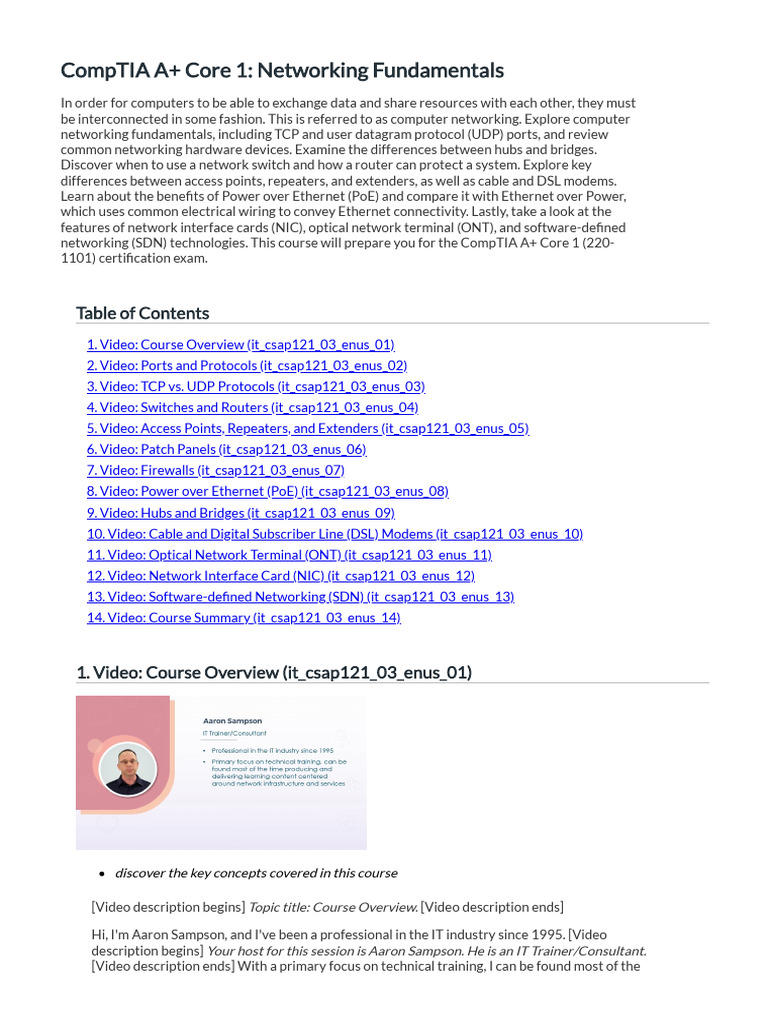 CompTIA A+ (220-1101) Networking Fundamentals | PDF | Internet Protocol ...