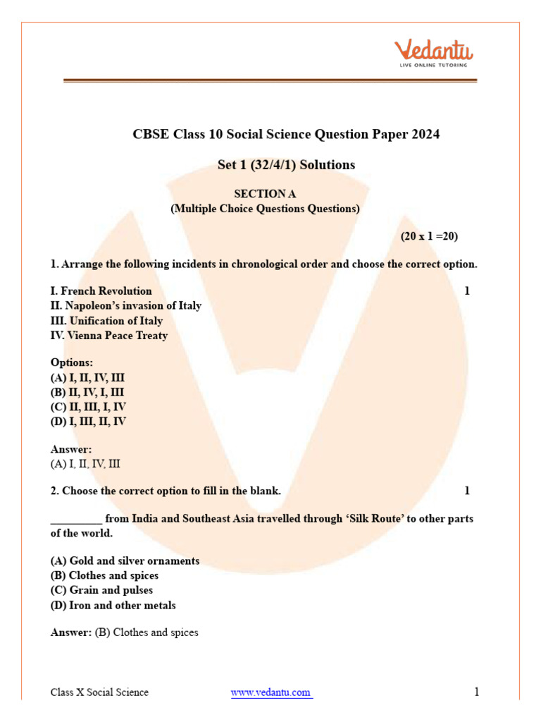 Cbse Class 10 Social Science Question Paper Set 1 32 4 1 2024 | PDF ...