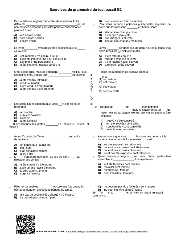 489 - Le Test Passif B1 Exercices de Grammaire | PDF