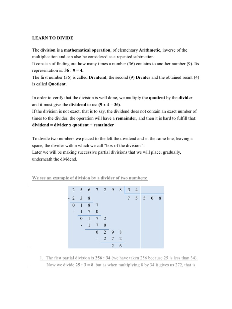 Learn To Divide | PDF | Division (Mathematics) | Number Theory
