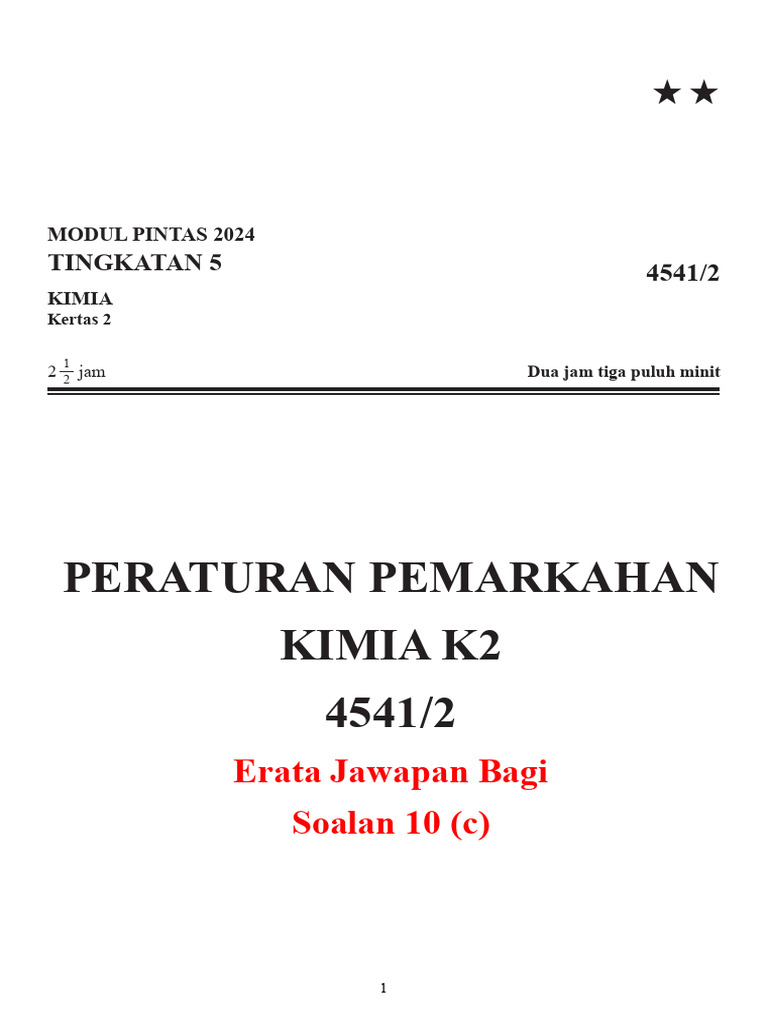 Trial Skema K2 Kimia SPM 2024 - Selangor SET 2_Errata | PDF