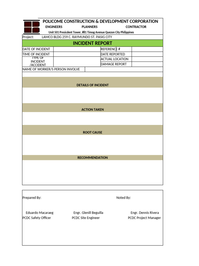Incident Report for Lamco Building Project | PDF