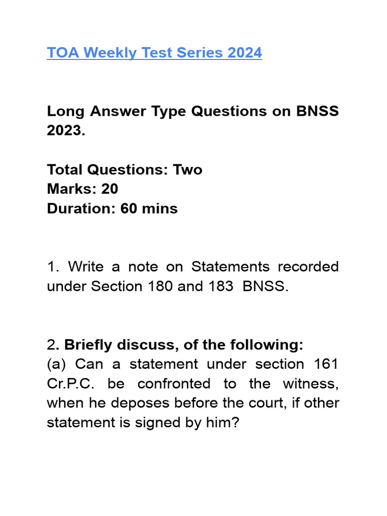 TOA BNSS Weekly Test Series 20-12-2024 | PDF
