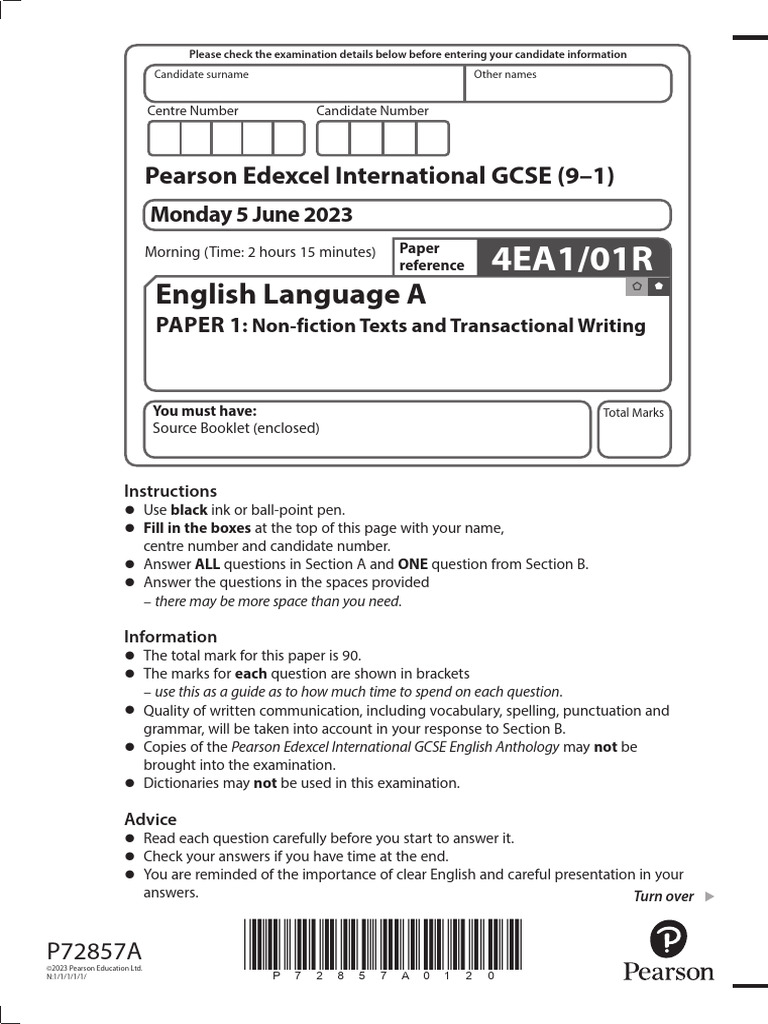 Edexcel IGCSE English Exam Paper 2023 | PDF | Writing | Human Communication