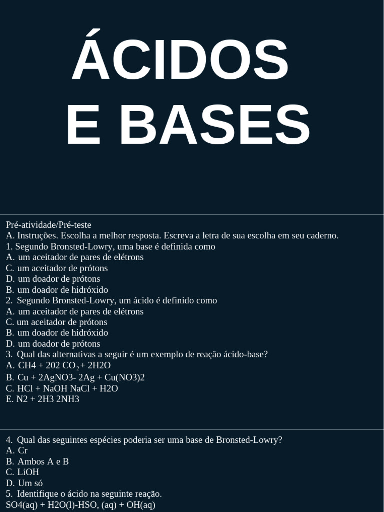 ÁCIDOS E BASES | PDF | Ácido | Ph
