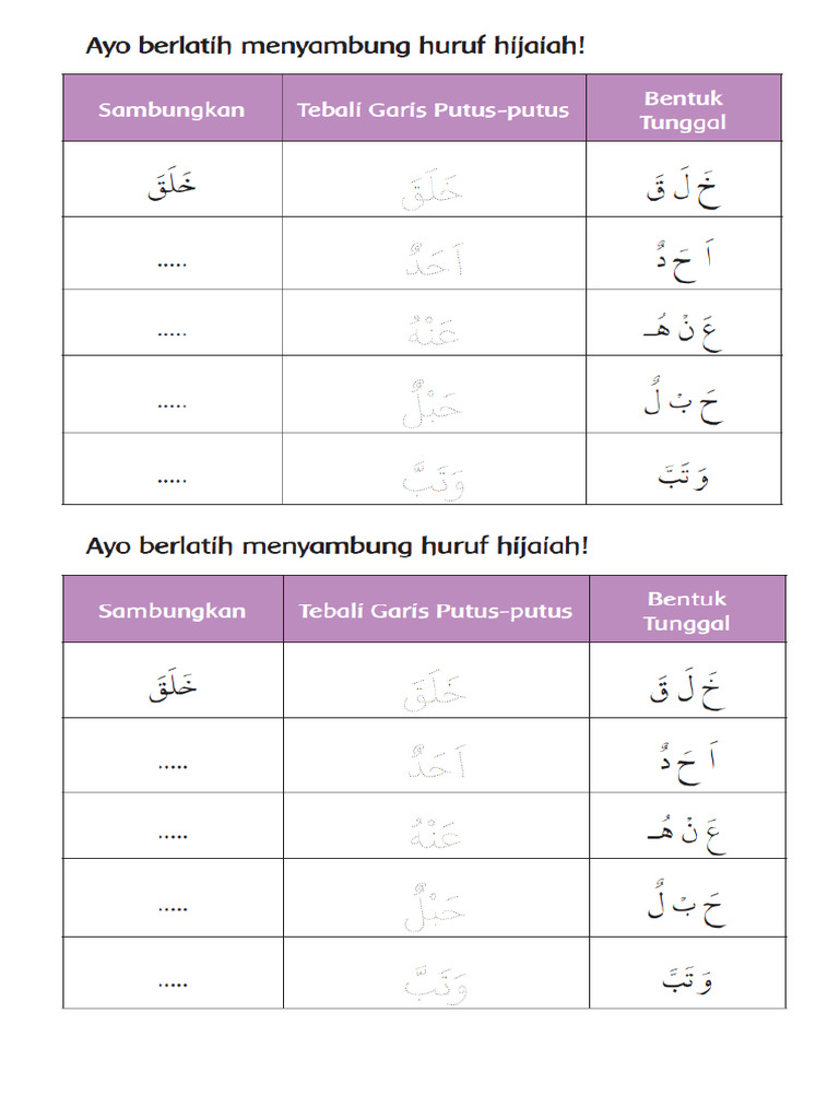 Melengkapi Dan Menebalkan Hruf Hijaiiyyah Bersambung | PDF