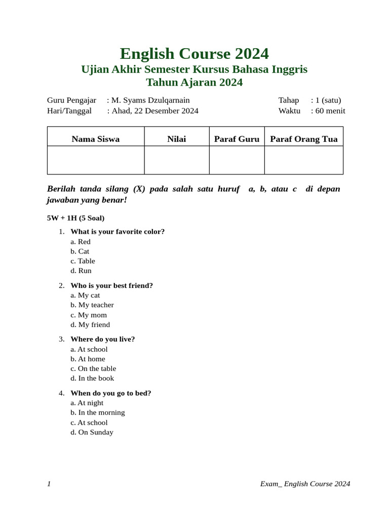 English Exam for 2024 Course | PDF | Syntax | Linguistic Morphology