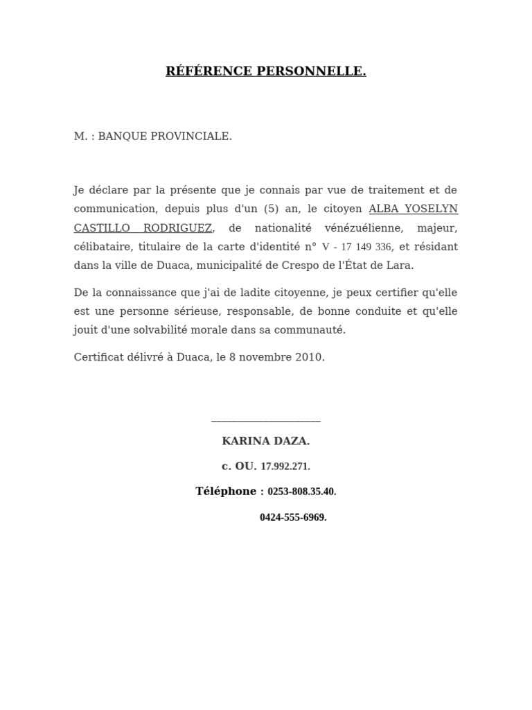 Référence Personnelle pour Alba Castillo | PDF