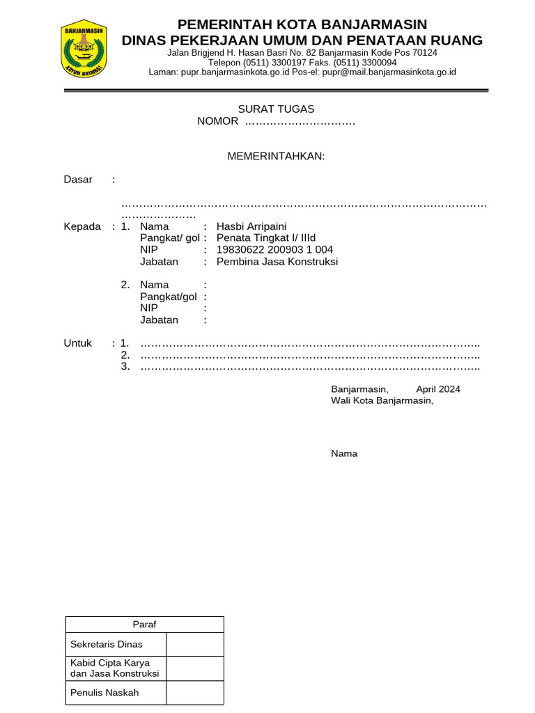 Contoh Format Surat Tugas | PDF