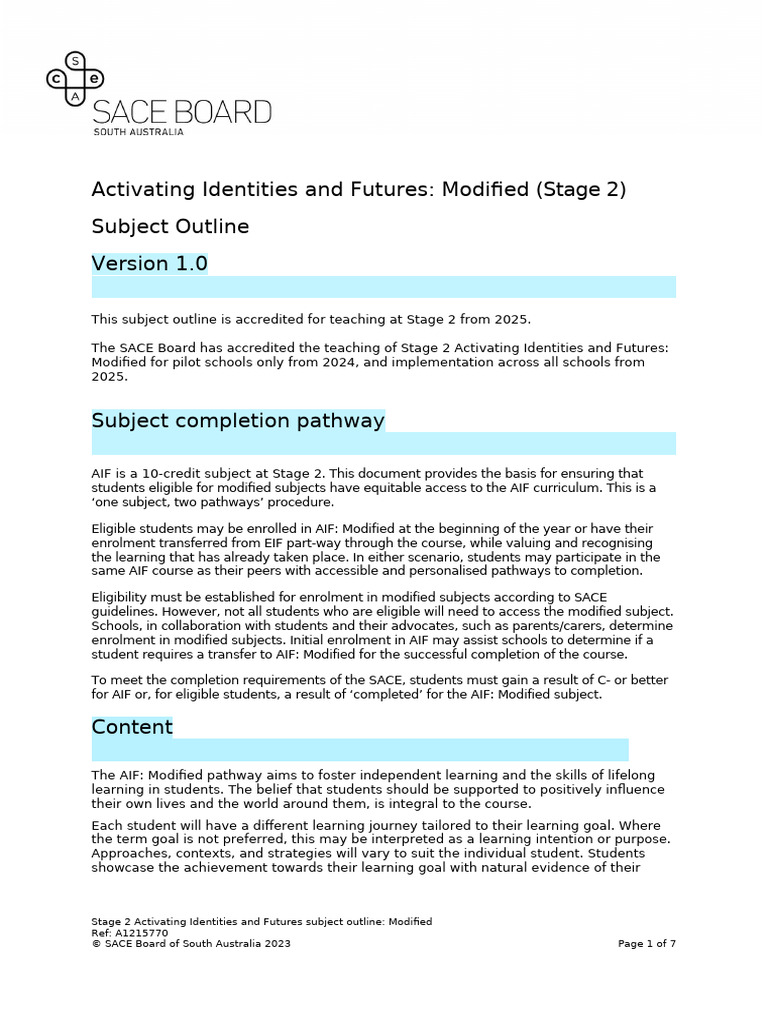 Stage 2 Activating Identities and Futures Modified Subject Outline ...