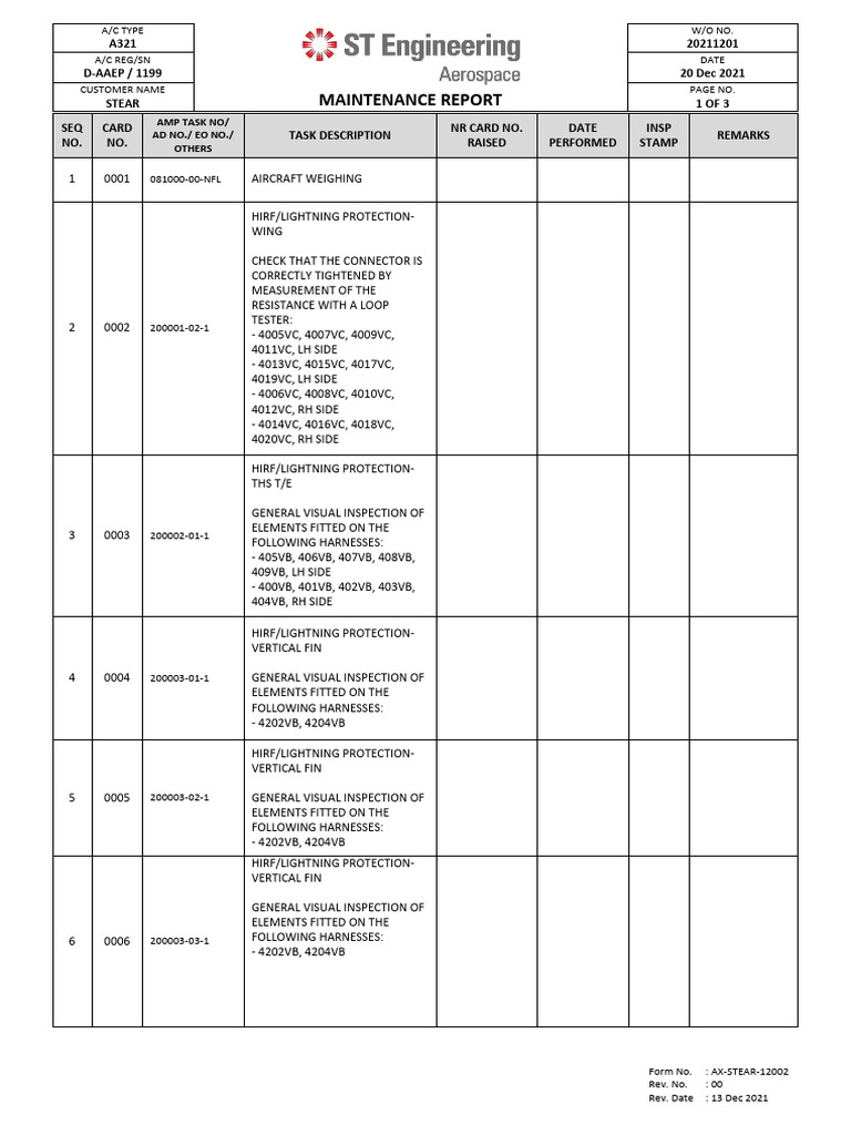 A321 Maintenance Report W/O 20211201 | PDF | Aviation | Aircraft