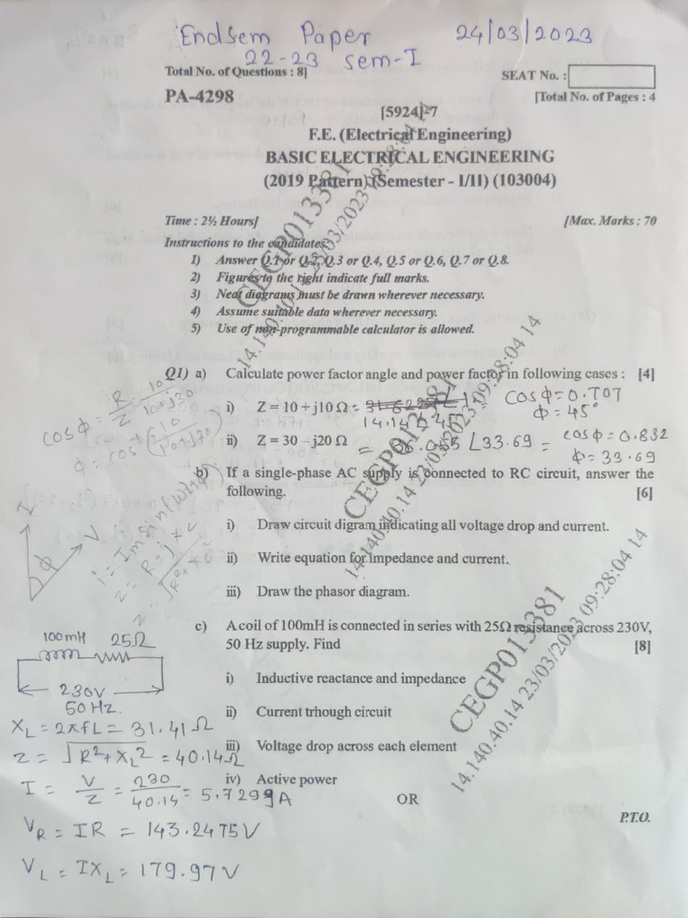 Bee Solved March 23 (1) (2) | PDF | Electrical Engineering | Electromagnetism