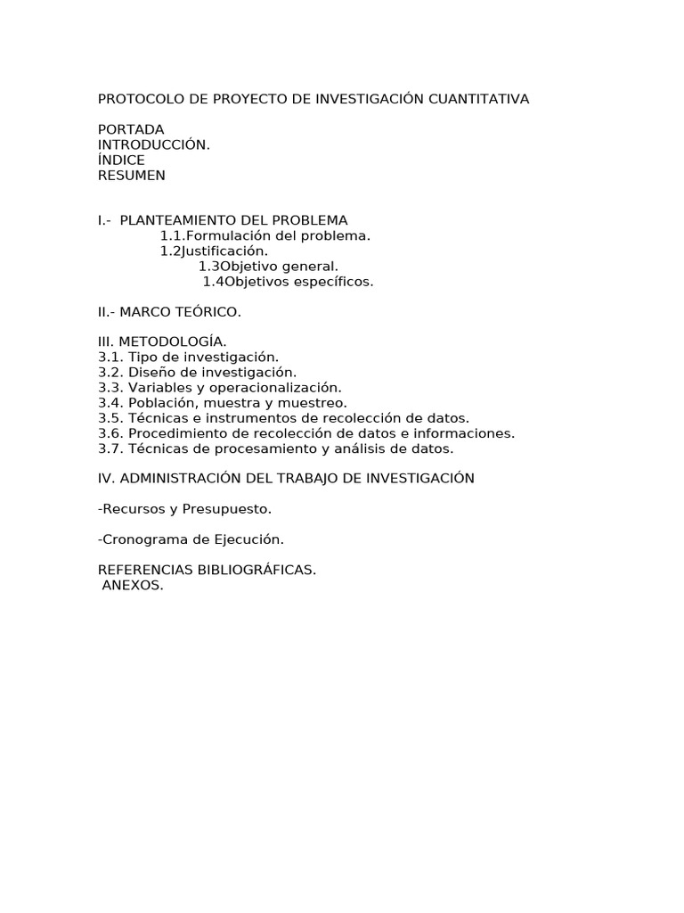 Protocolo de Proyecto de Investigación Cuantitativa | PDF