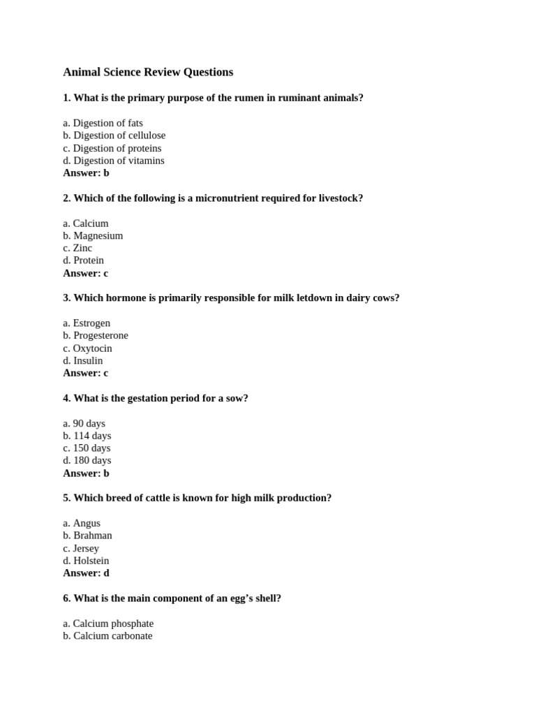 Animal Science Review Questions | PDF | Meat | Vitamin