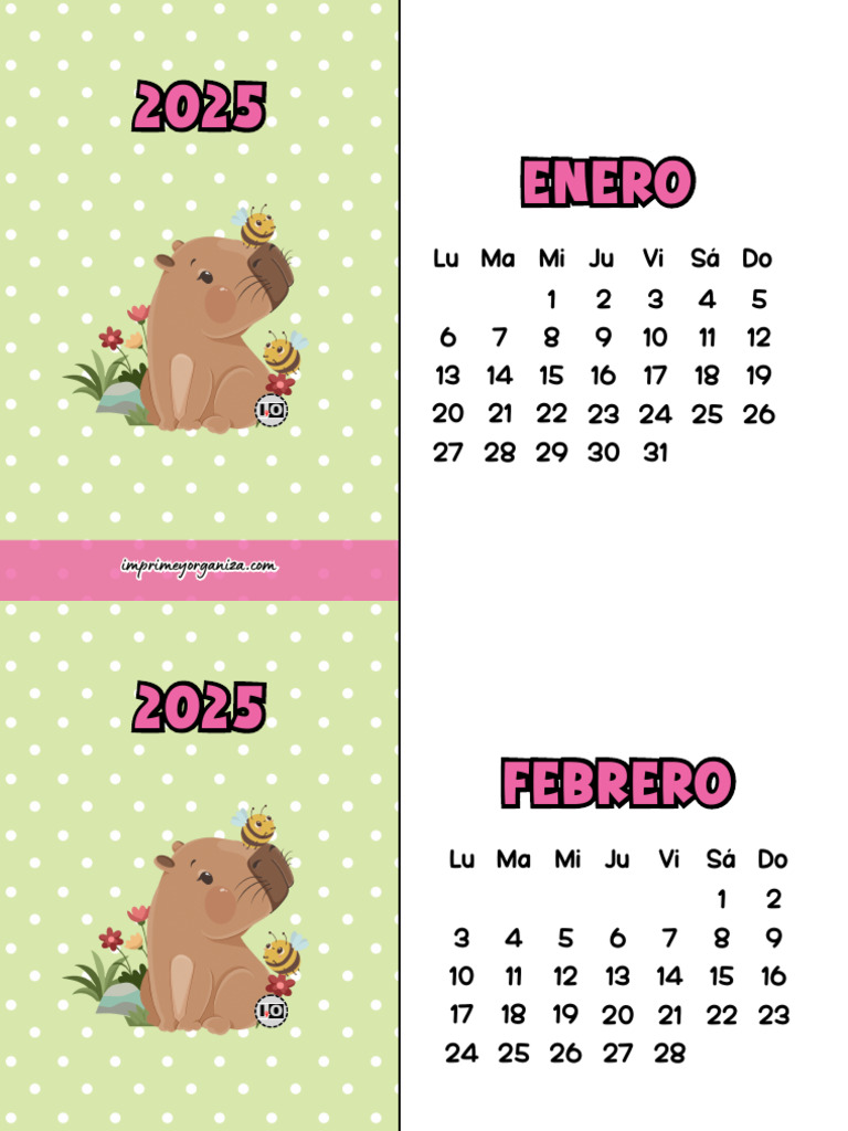 Calendario Mensual Capibara Abejas | PDF