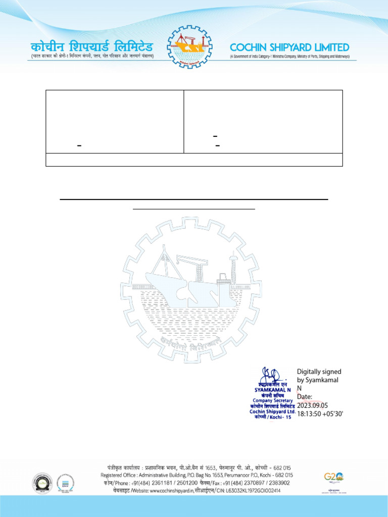 Cochin Shipyard Annual Report 2022-23 | PDF | Shipbuilding | Ships